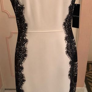 Chetta B | Dresses | Chetta B Ivory Sheath W Black Lace Detail | Poshmark
